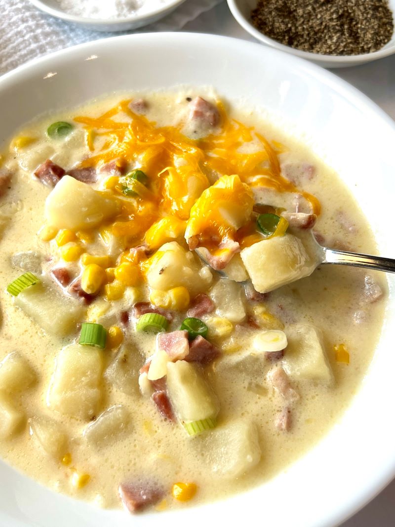 Crockpot Cheesy Ham and Potato Chowder - The Menu Maid
