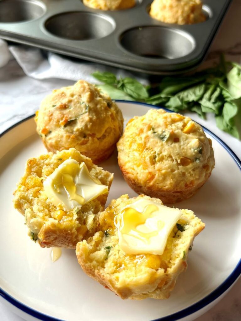 Cheesy Corn Muffins with Basil